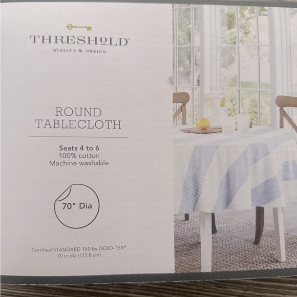 Threshold | Kitchen | New Threshold White Blue Strips Round Table Cloth ...